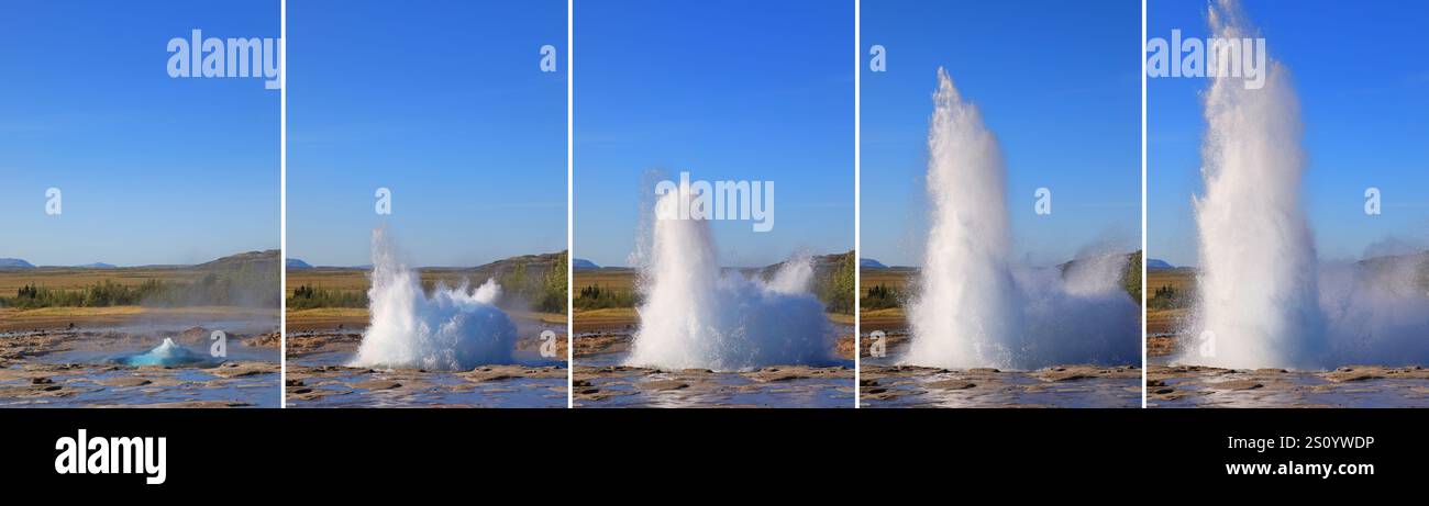 Collage showing different phases of the action of the geyser. Famous ...