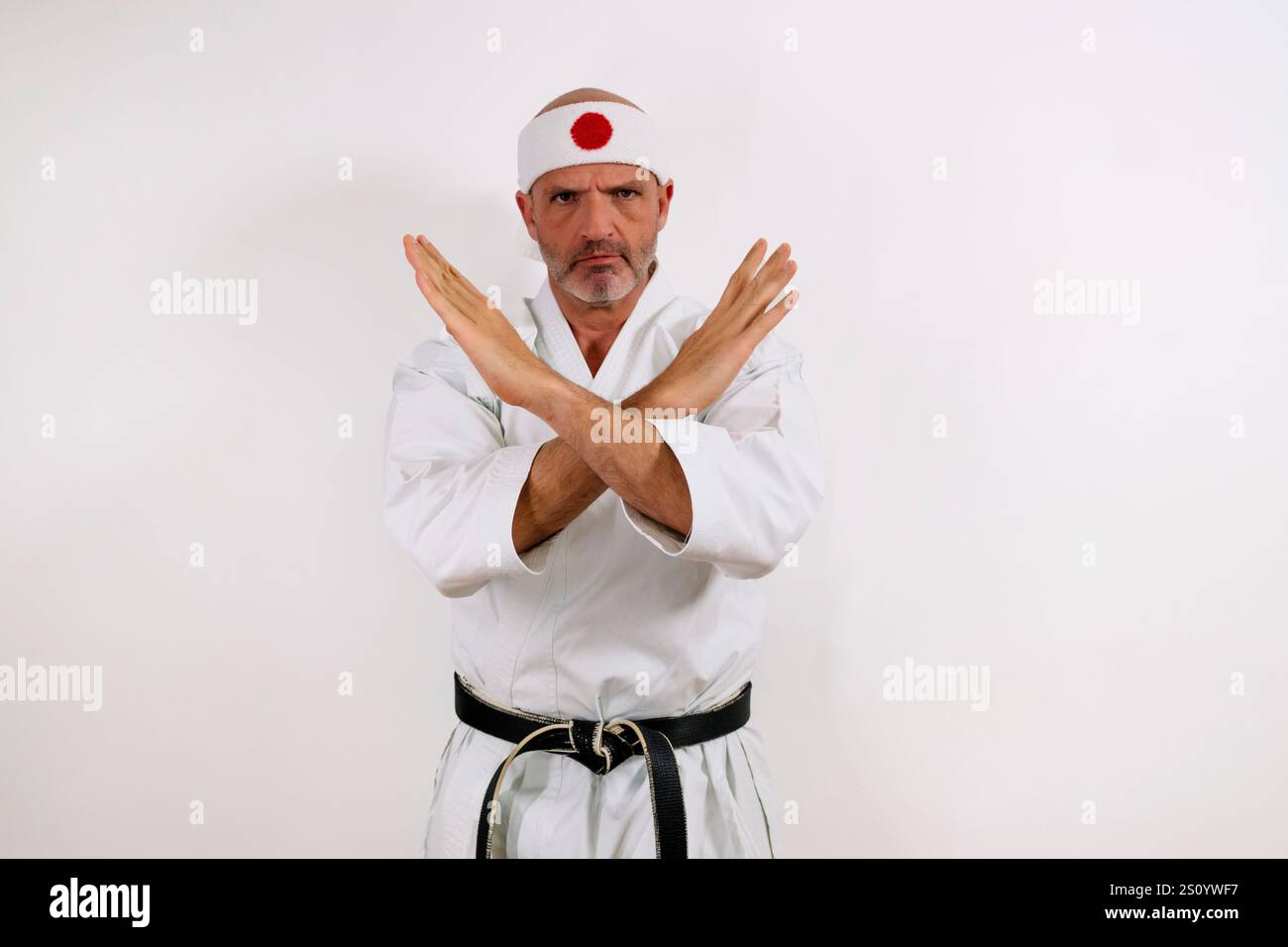 Karate master in defense position Stock Photo - Alamy