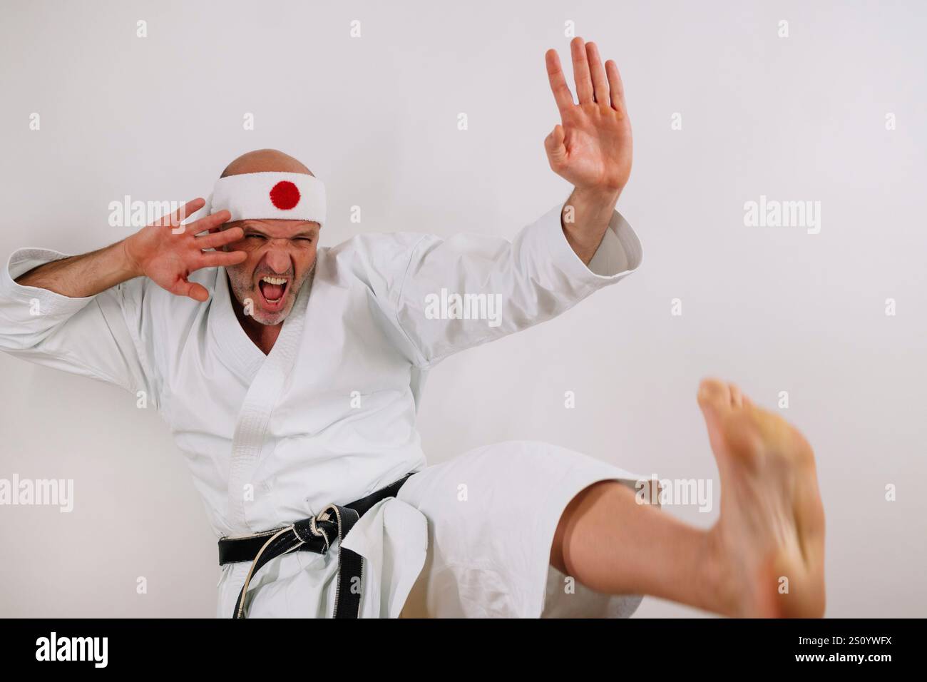 Karate master attacking a kick Stock Photo - Alamy