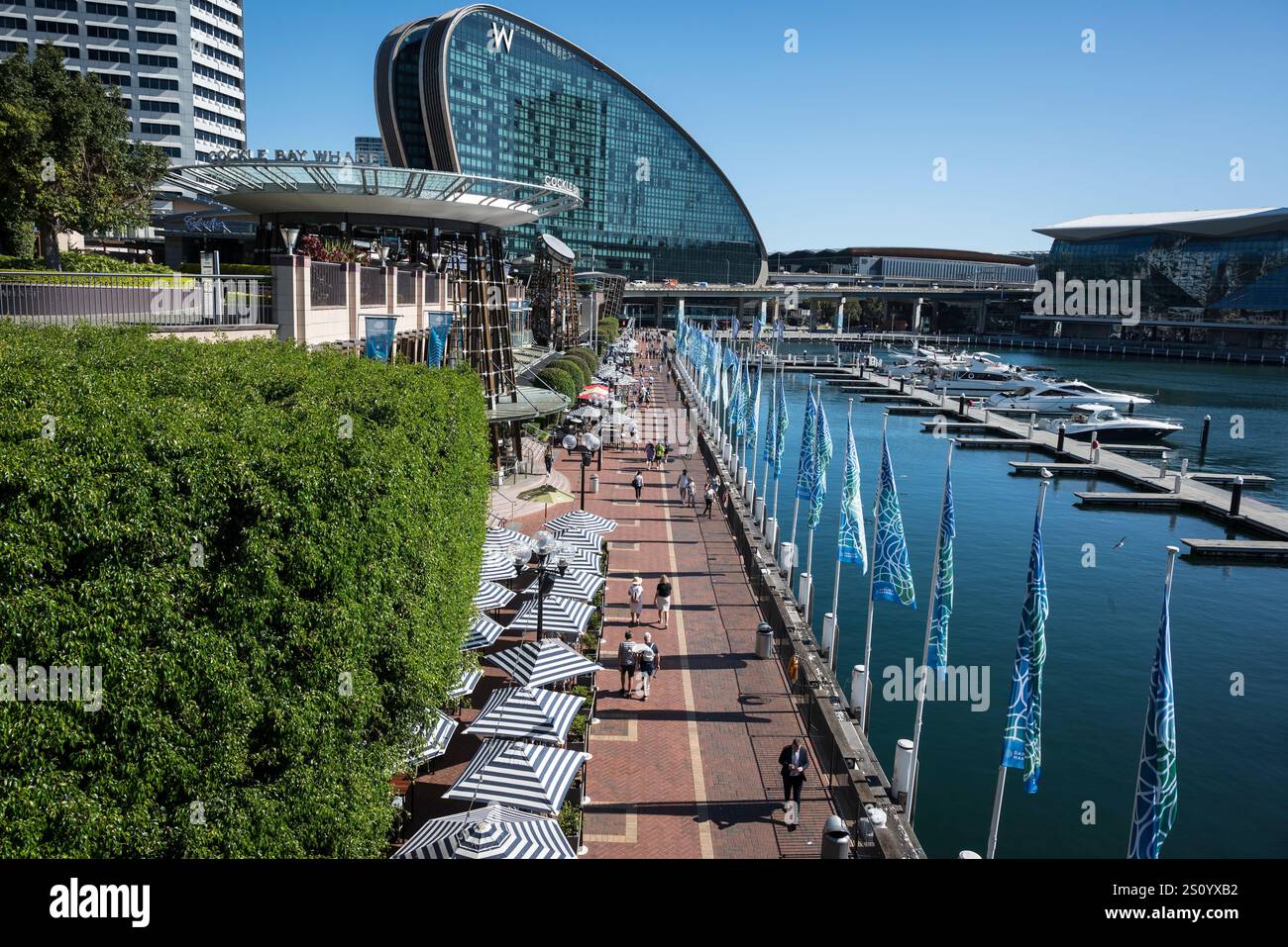 Darling Harbour waterside promenade with the iconic Ribbon multipurpose ...