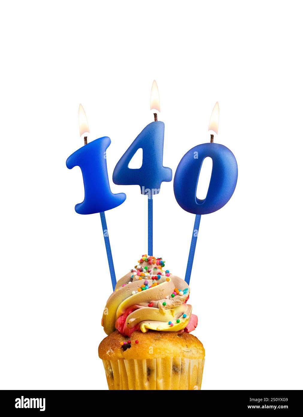 Candle in shape of the number 140 - Blue birthday on a white background Stock Photo - Alamy