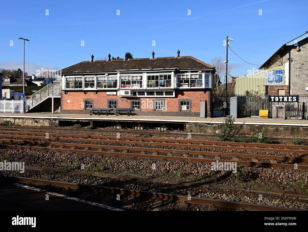 The signal box cafe at Totnes railway station, South Devon Stock Photo ...
