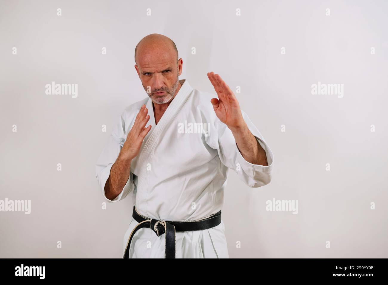 Karate master in defense position Stock Photo - Alamy