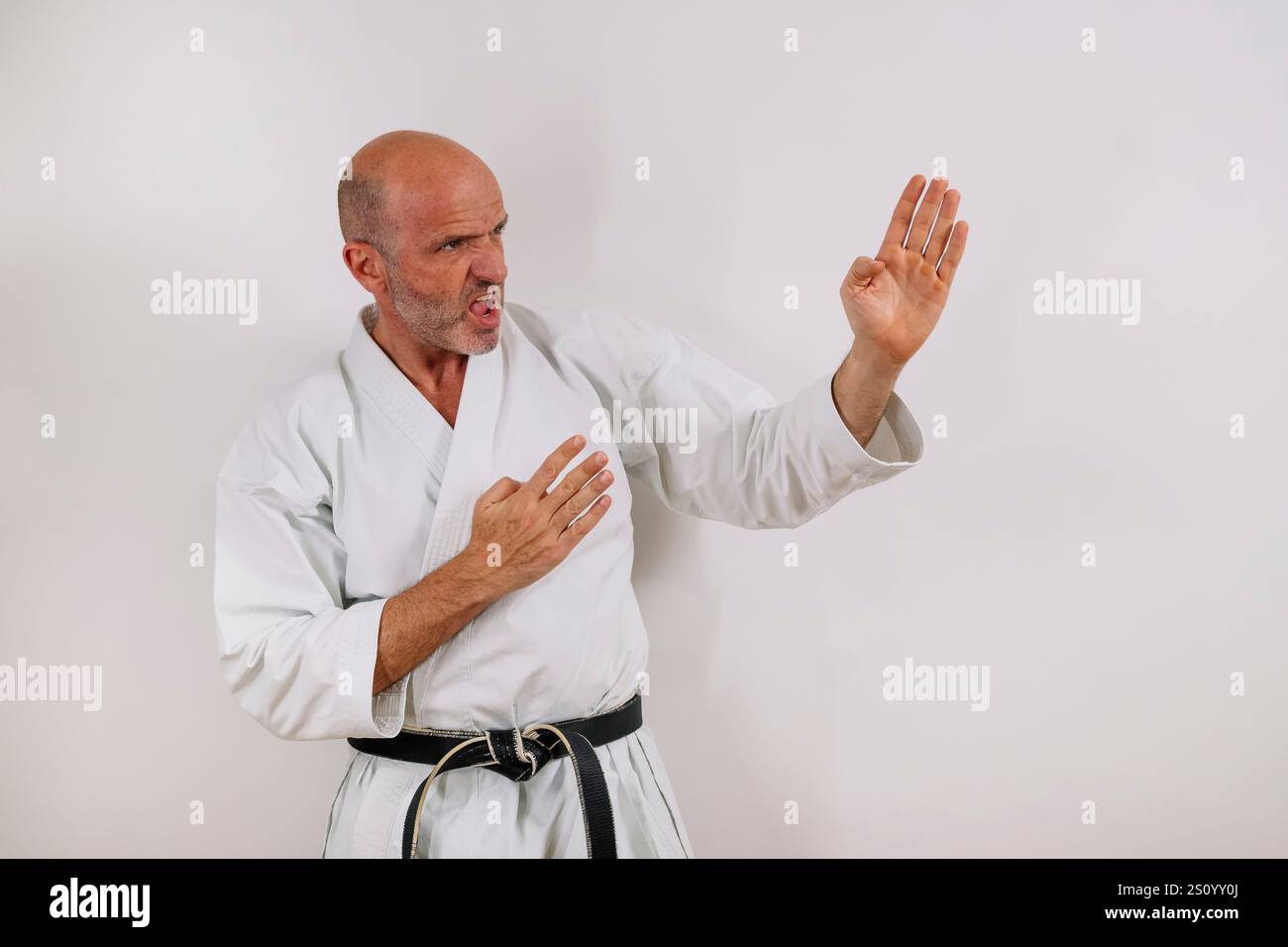 Karate master in defense position Stock Photo - Alamy