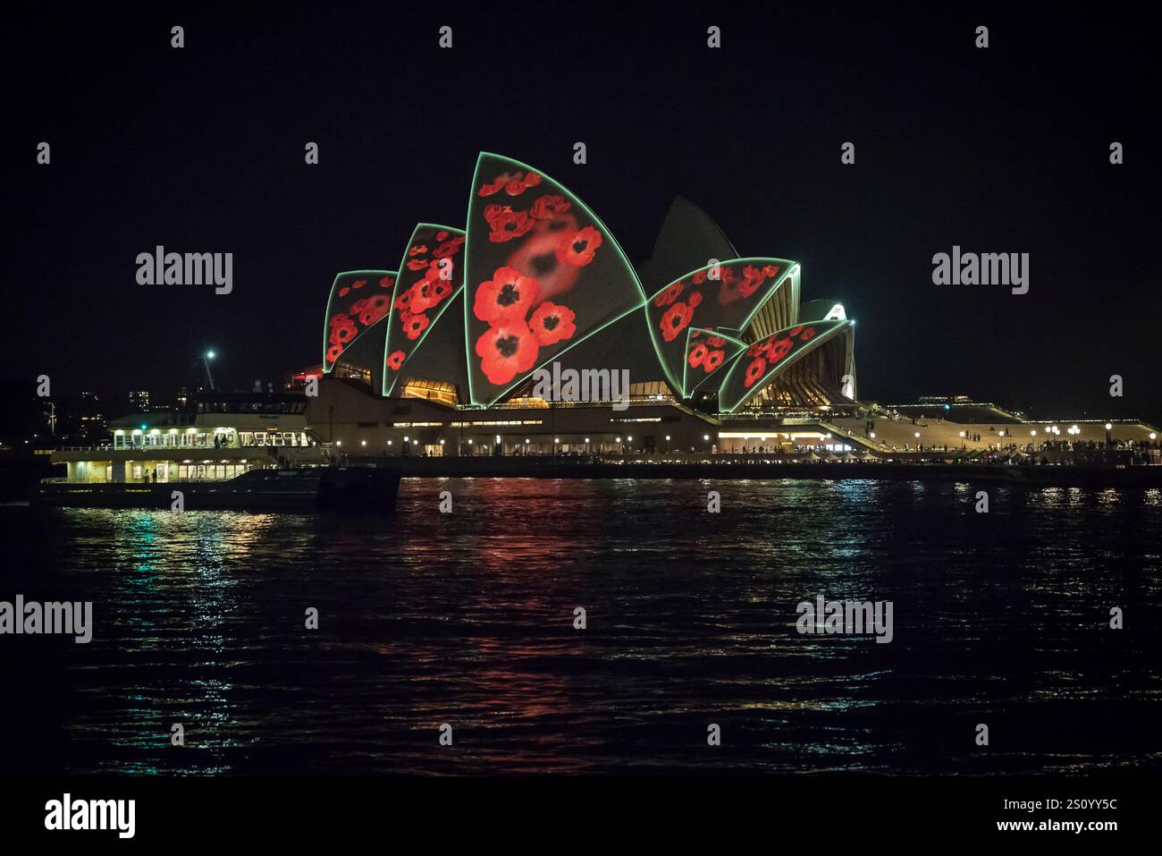 Sydney Opera House lit with red poppies for Armistice Day, Sydney, NSW ...