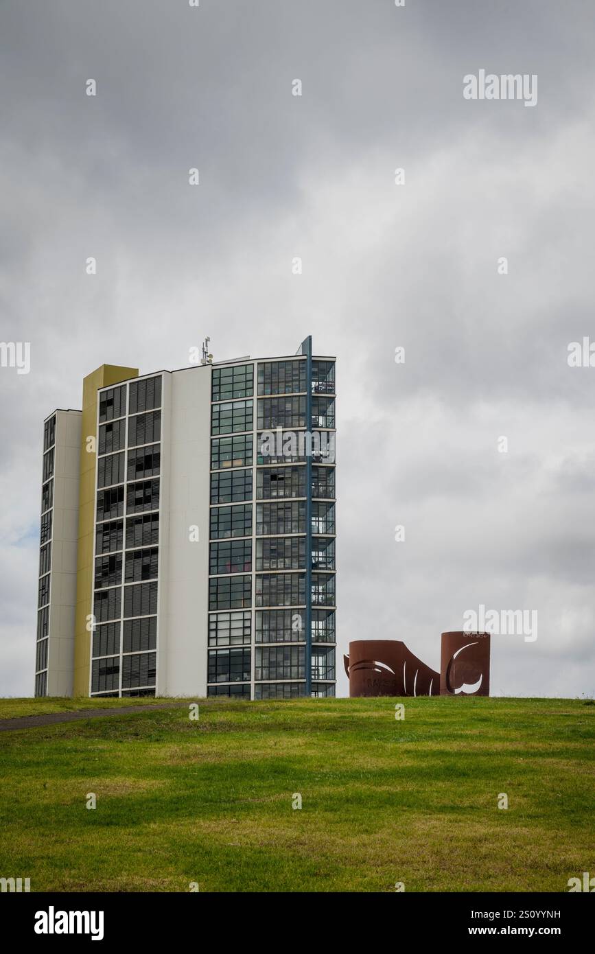 The Trail sculpture, a large curvilinear painted steel sculpture with ...