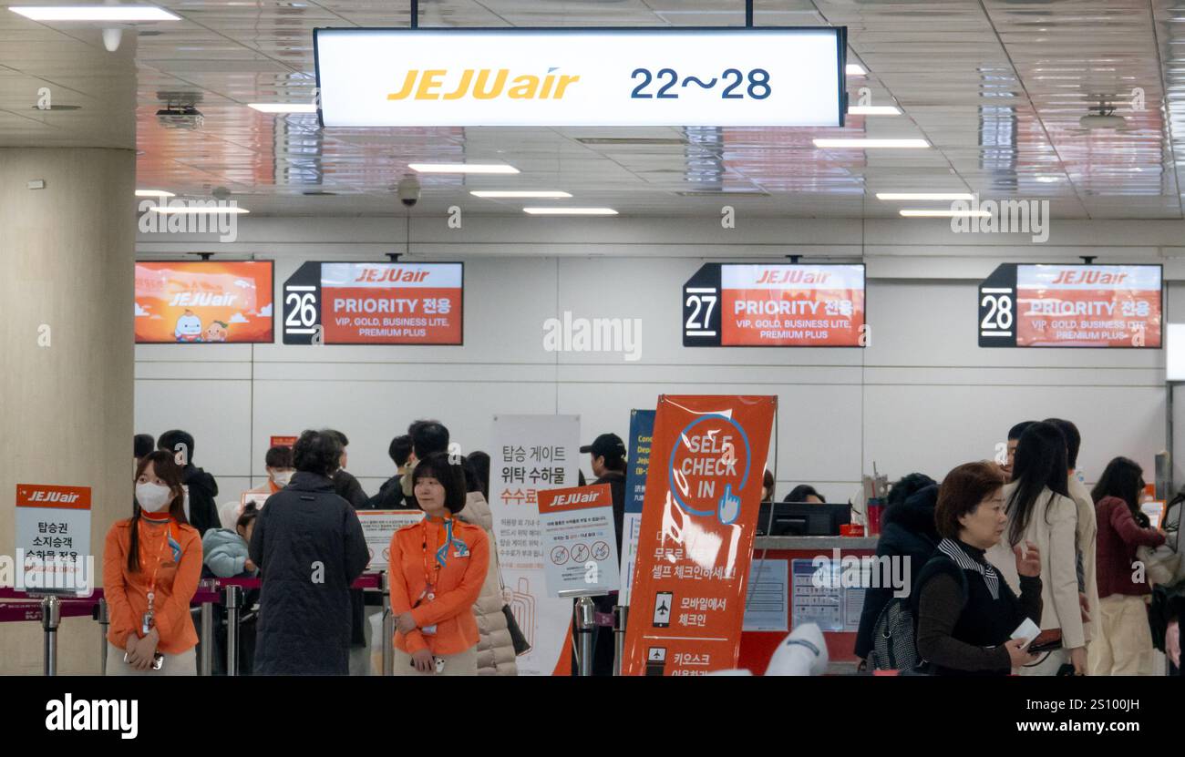 Jeju Air, Dec 30, 2024 : Jeju Air check-in counter in the Jeju International Airport in Jeju ...