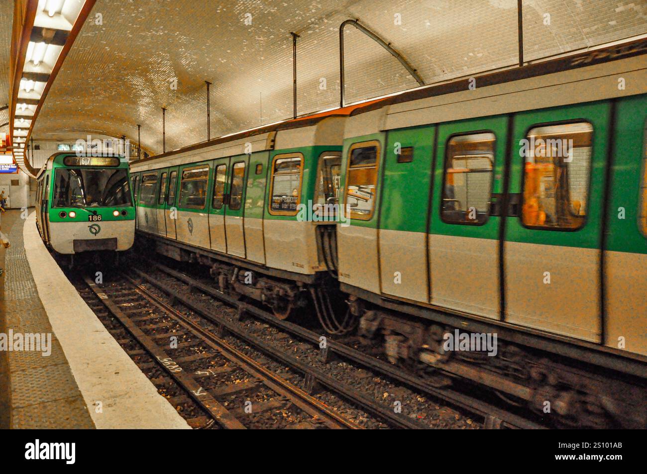 One of the symbols of the wonderful city of Paris: Two trains crossing each other at the Palais ...