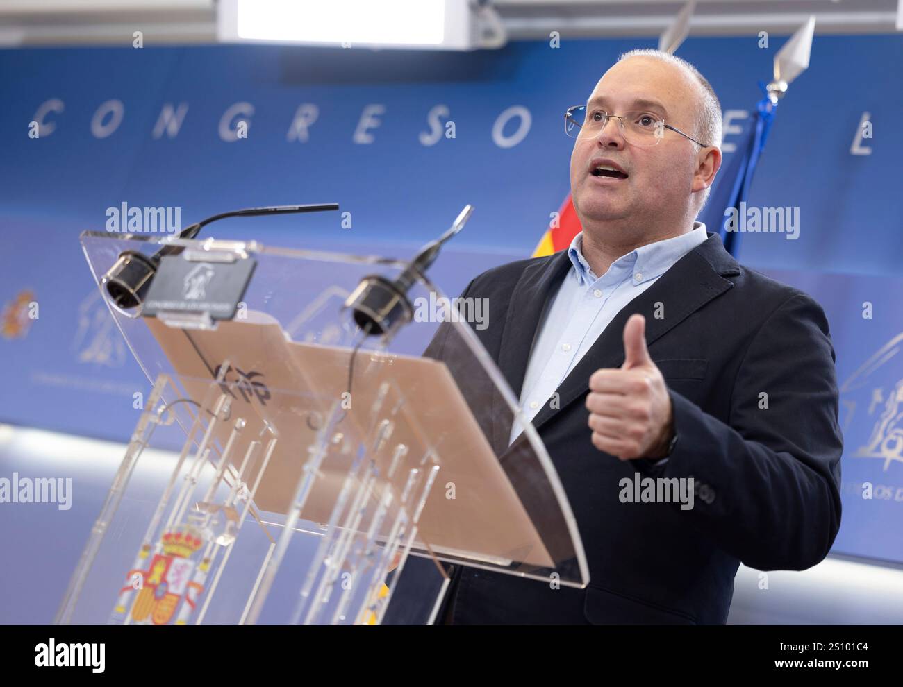 The PP spokesman in Congress, Miguel Tellado, during a press conference ...