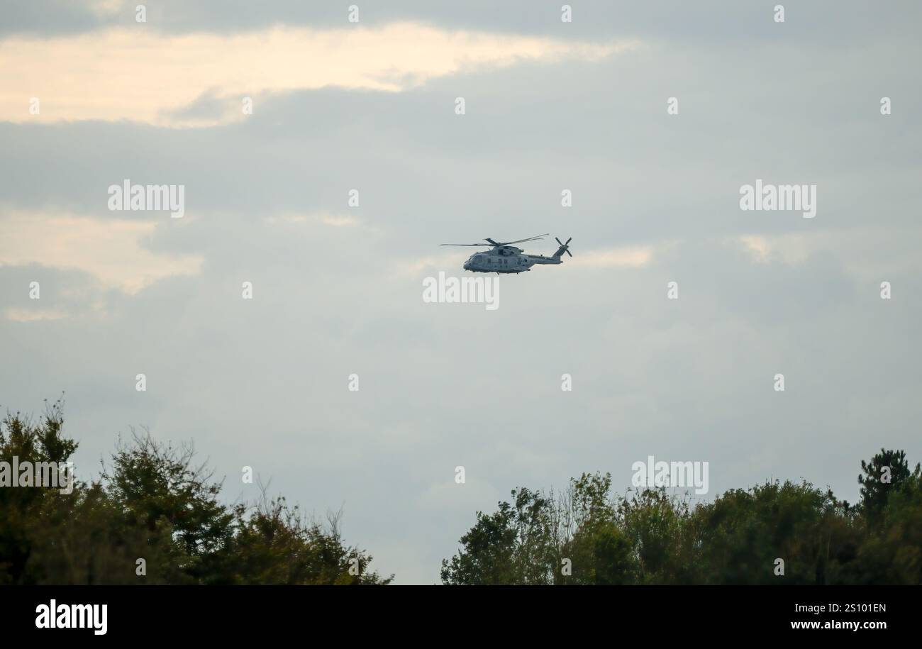 British Royal Navy Agusta-Westland Merlin HM.2 AW101 helicopter flying ...