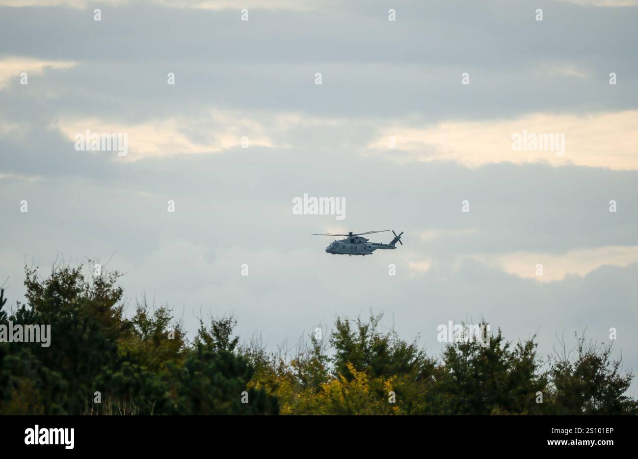 British Royal Navy Agusta-Westland Merlin HM.2 AW101 helicopter flying ...