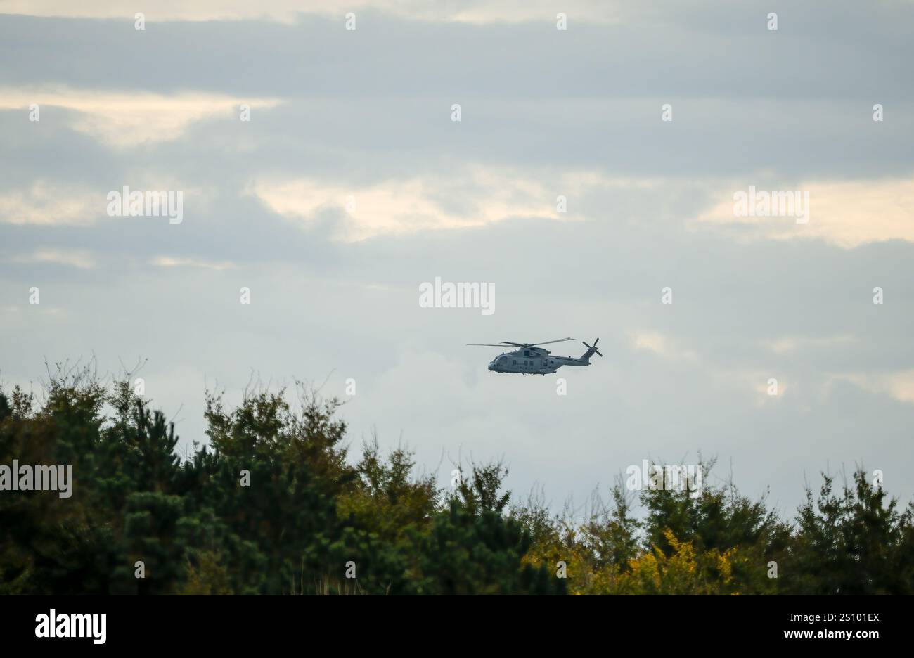 British Royal Navy Agusta-Westland Merlin HM.2 AW101 helicopter flying ...