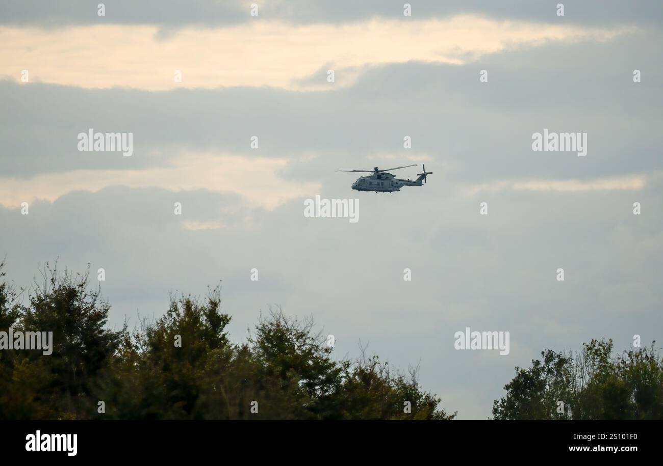 British Royal Navy Agusta-Westland Merlin HM.2 AW101 helicopter flying ...