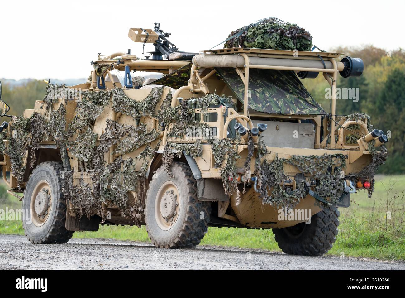 close-up of a British army Supacat Jackal 4x4 vehicle in action on a ...