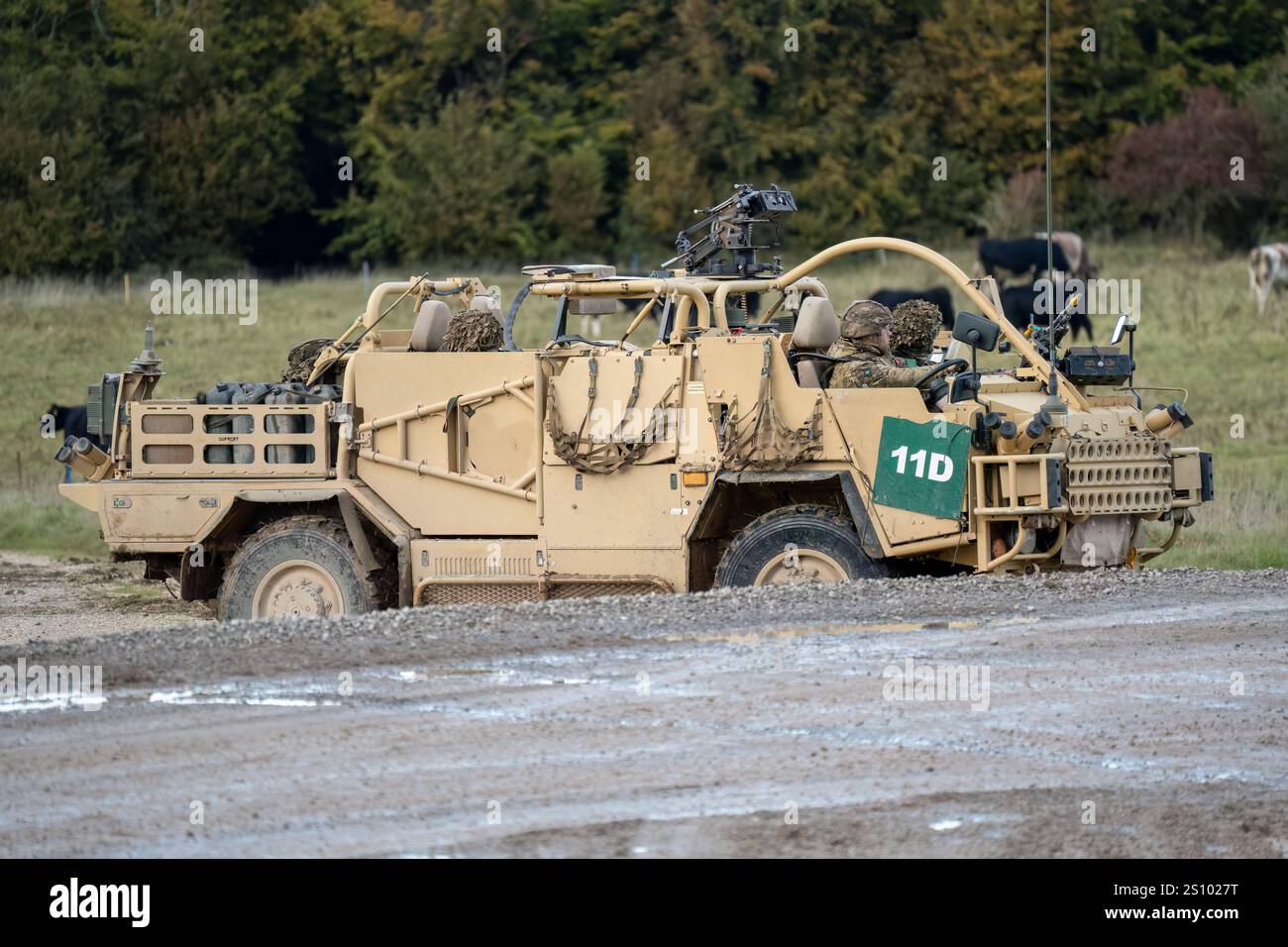 close-up of a British army Supacat Jackal 4x4 vehicle in action on a ...