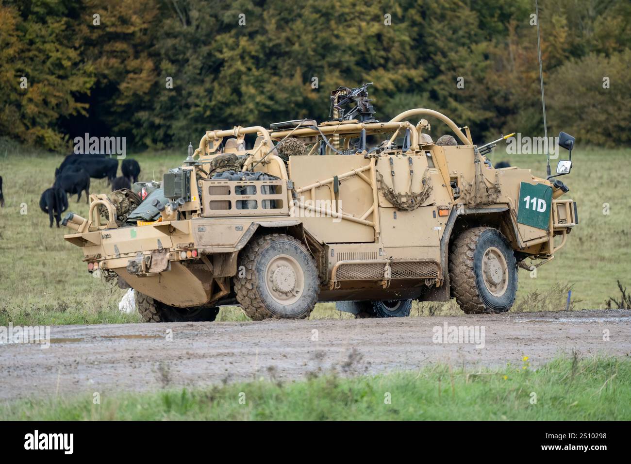 close-up of a British army Supacat Jackal 4x4 vehicle in action on a ...