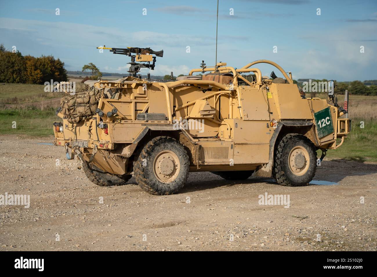 close-up of a British army Supacat Jackal 4x4 vehicle in action on a ...