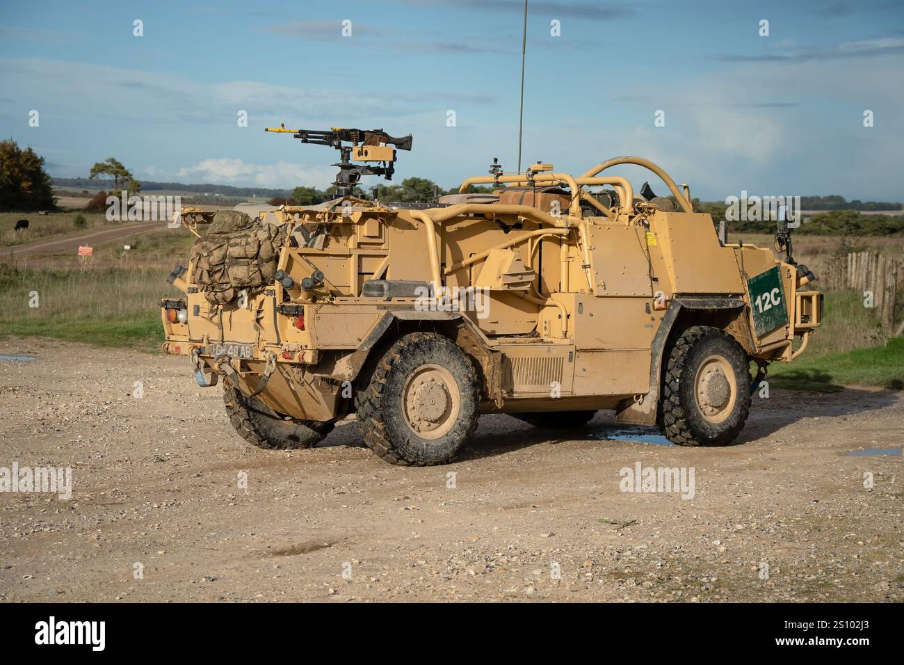 close-up of a British army Supacat Jackal 4x4 vehicle in action on a ...