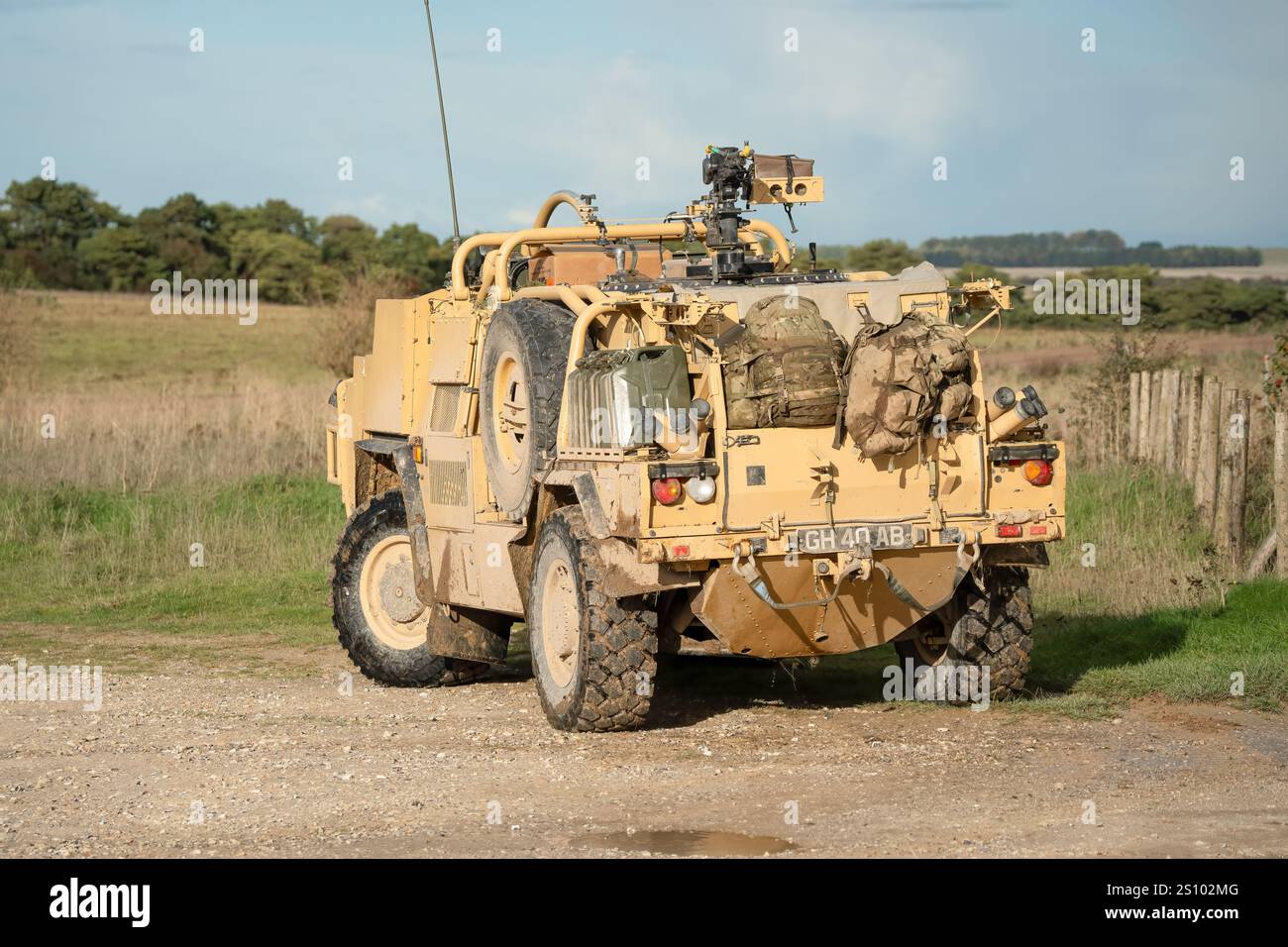 close-up of a British army Supacat Jackal 4x4 vehicle in action on a ...