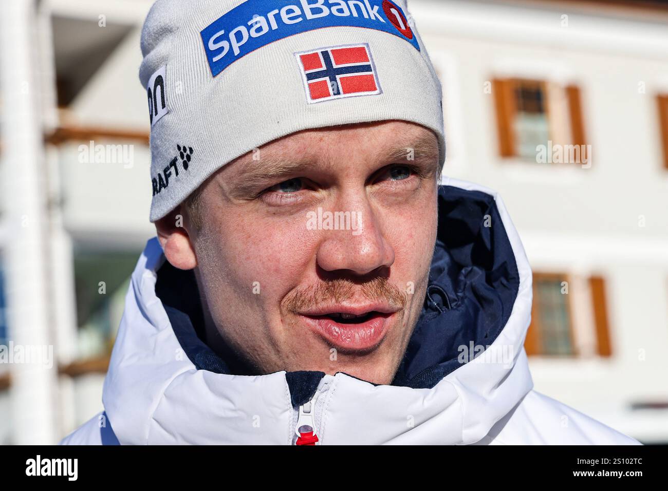Toblach, Italy 20241230. Jan Thomas Jenssen during the media meeting at ...