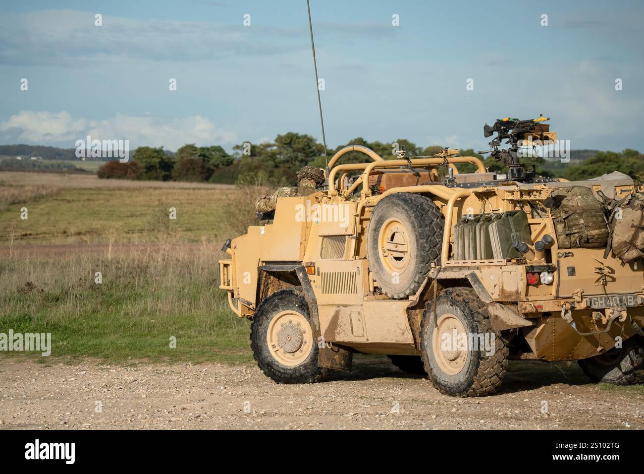 a British army Supacat Jackal 4x4 vehicle in action on a military ...