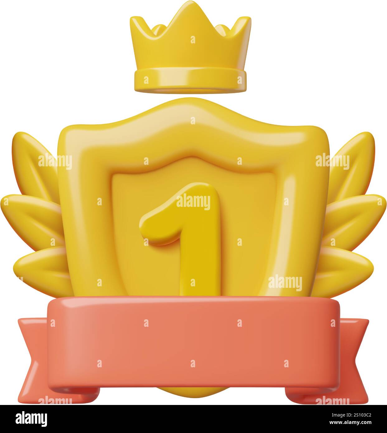 Golden game rank badge 3d icon with number 1 on a shield royal crown ...