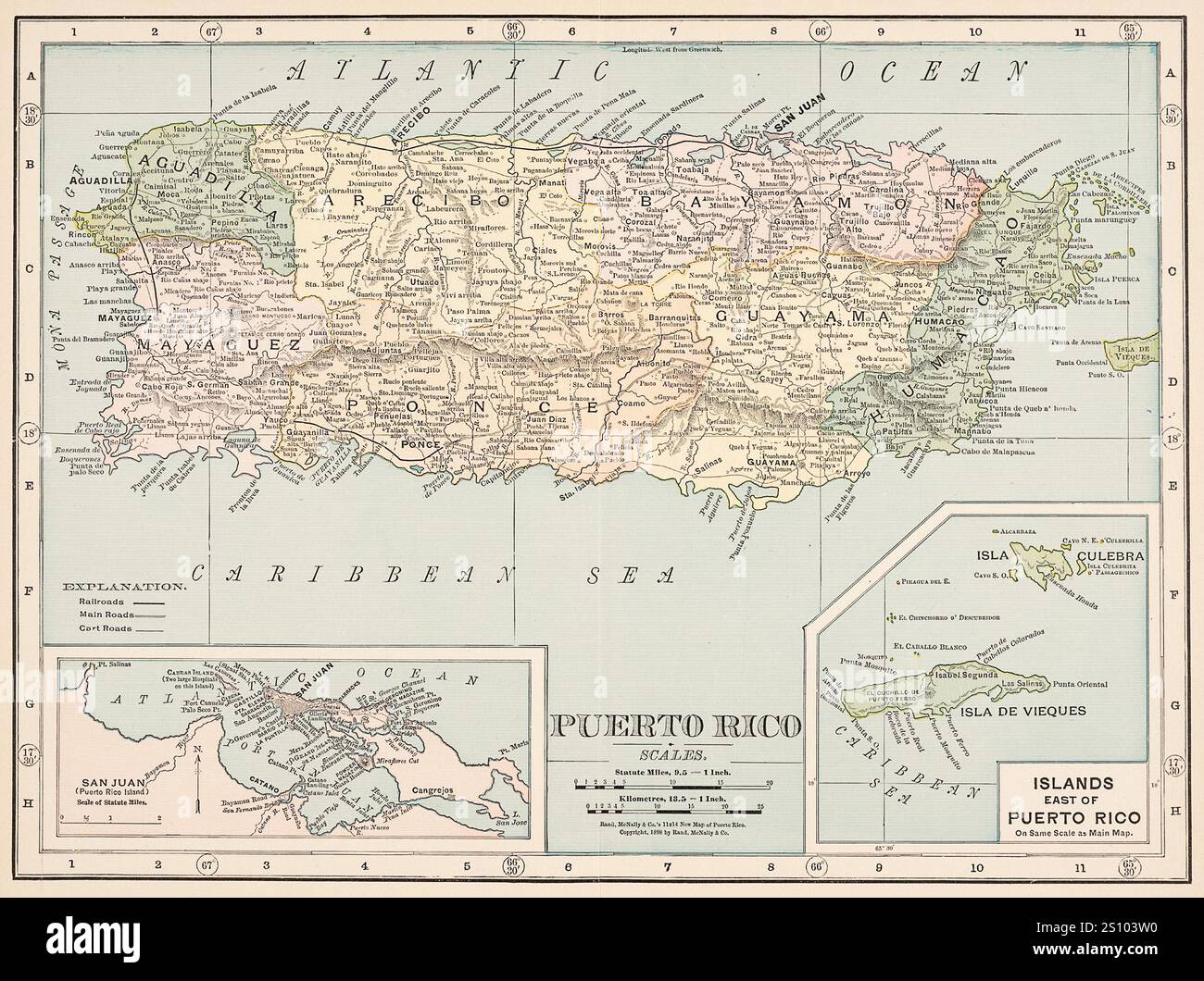 Map of Puerto Rico by Rand McNally and Company, 1898. Vintage Archive ...