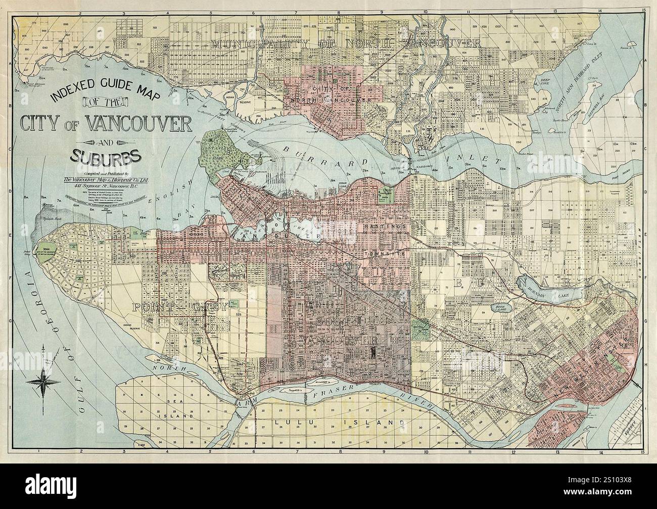 Indexed guide map of the City of Vancouver and suburbs. 1911. Vintage ...