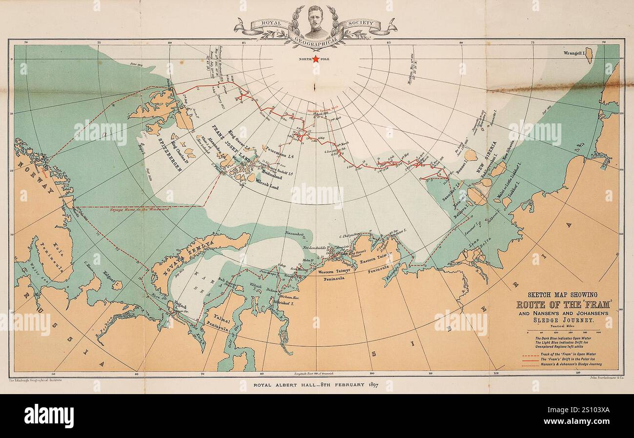 Arctic Exploration Map: Sketch map showing route of the 'Fram' and ...
