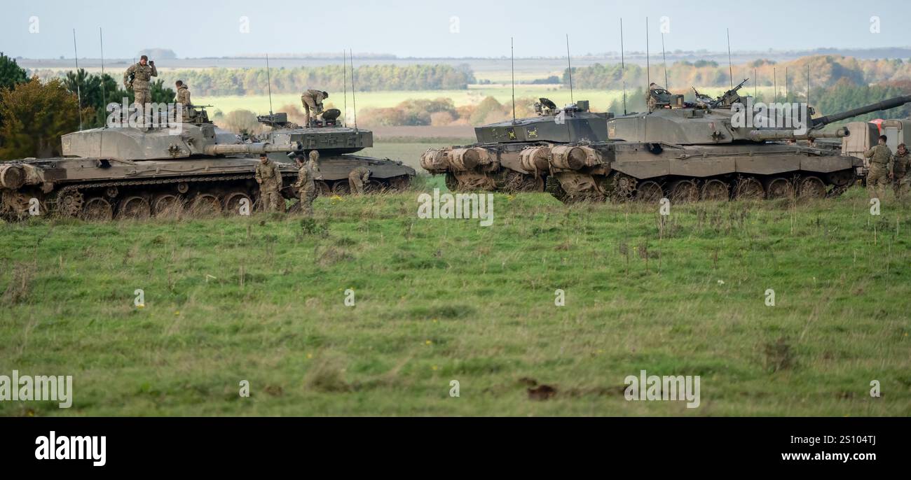 British army FV4034 Challenger 2 ii main battle tanks in action on a ...