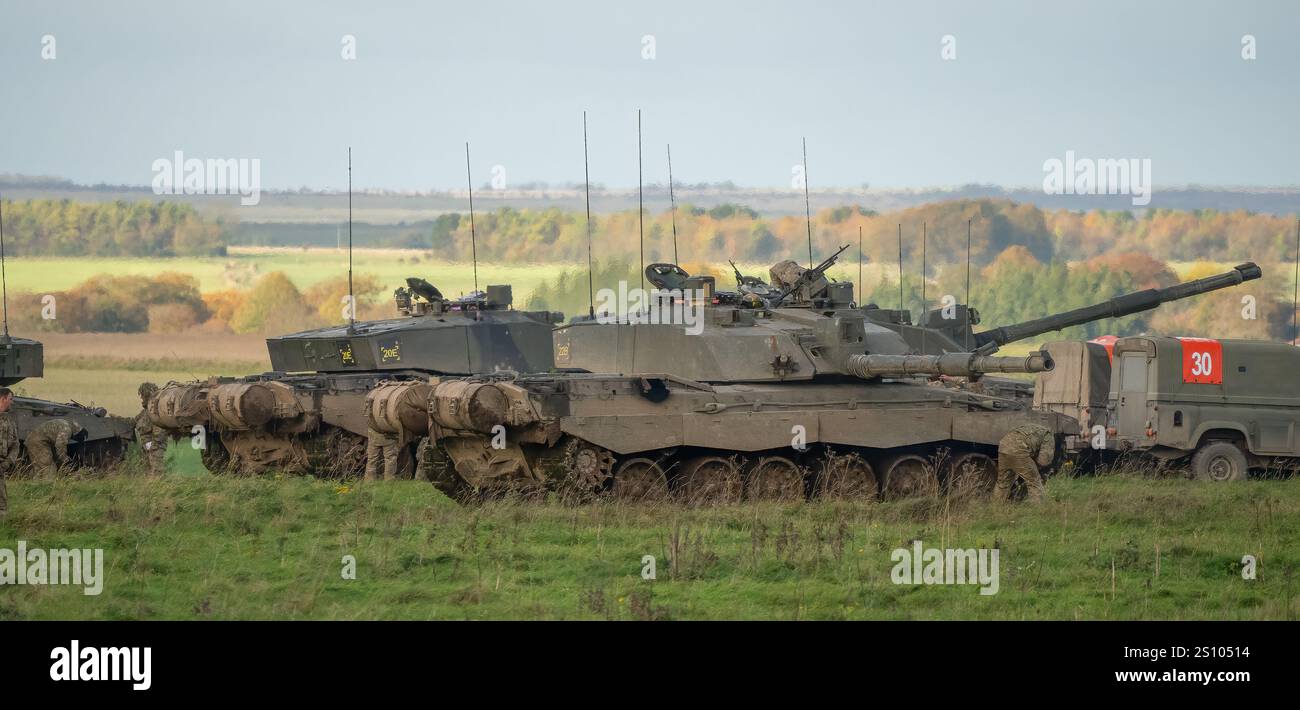 British army FV4034 Challenger 2 ii main battle tanks in action on a ...