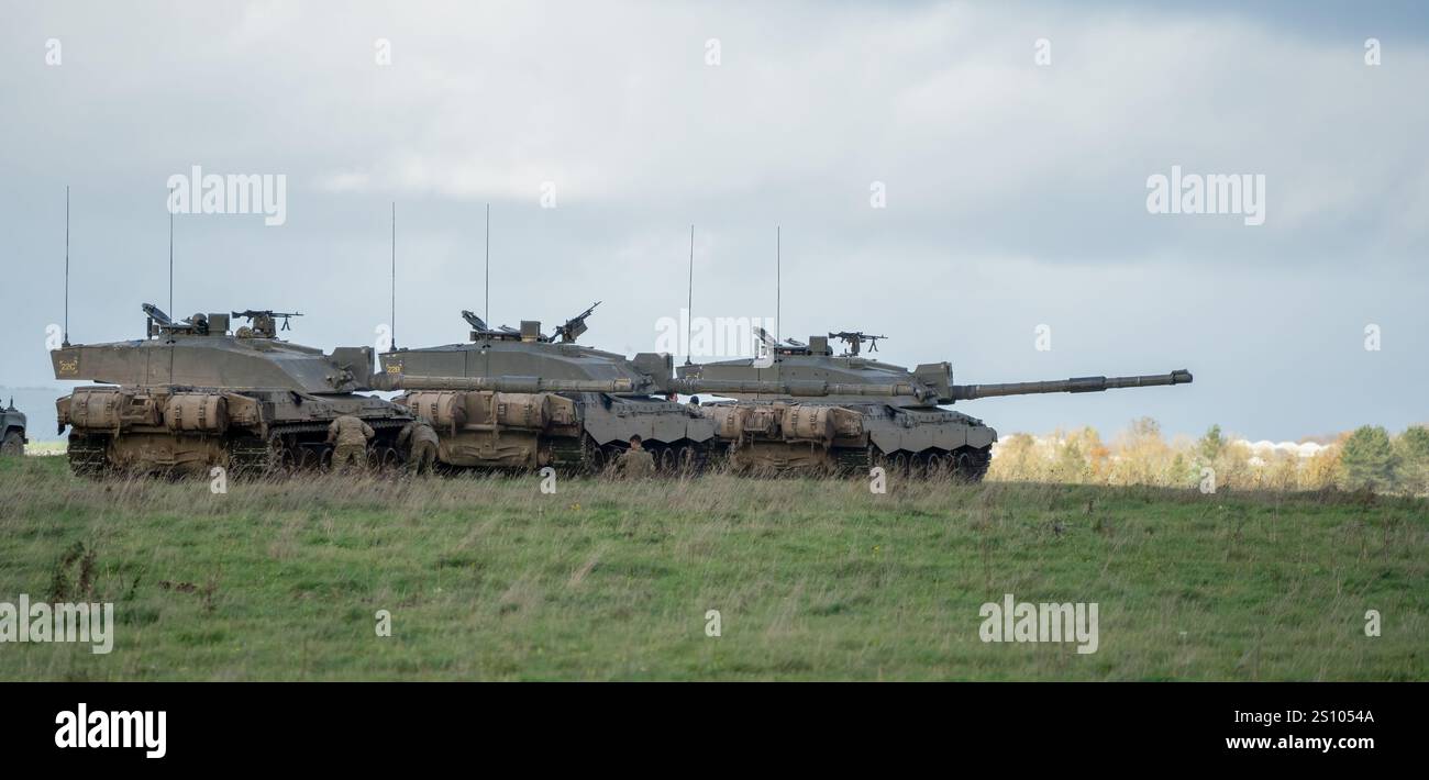 British army FV4034 Challenger 2 ii main battle tanks in action on a ...