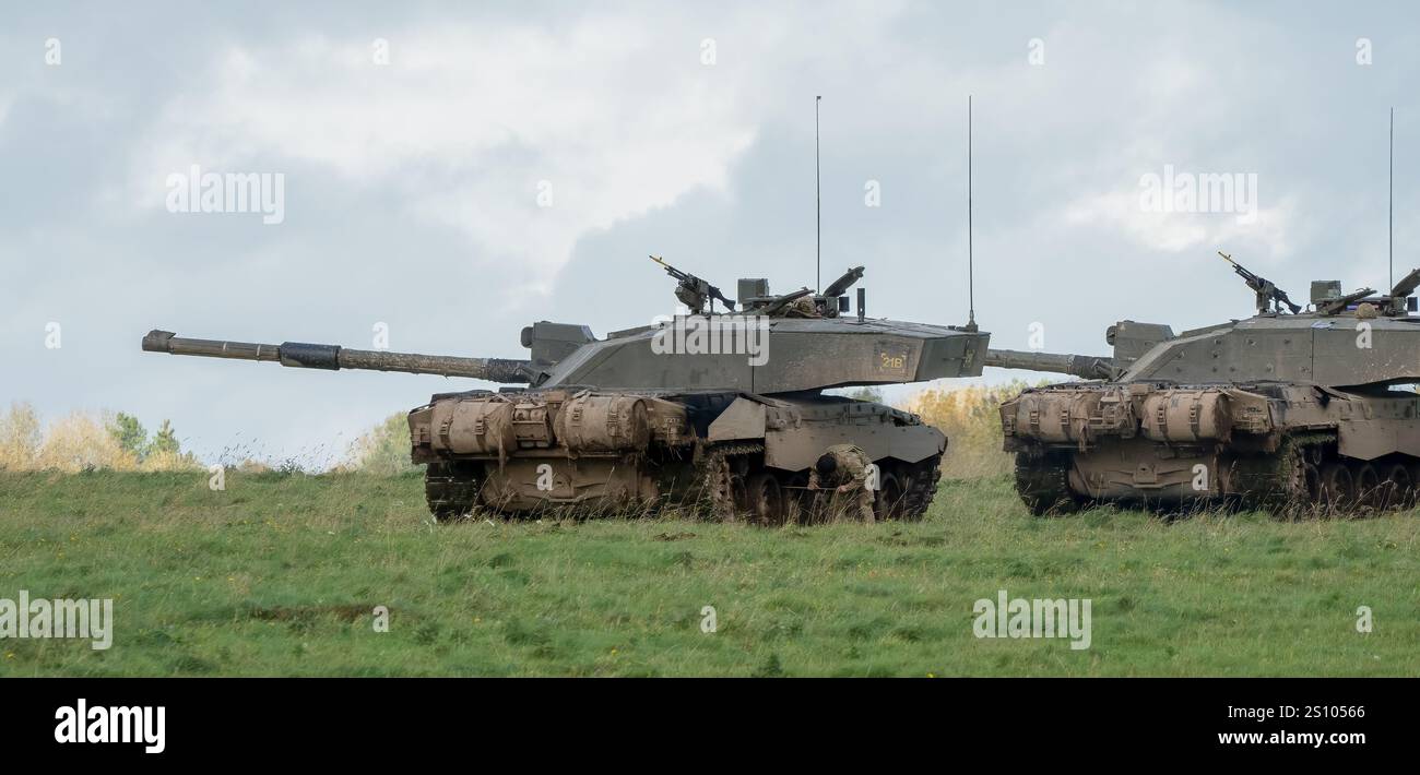 British army FV4034 Challenger 2 ii main battle tanks in action on a ...