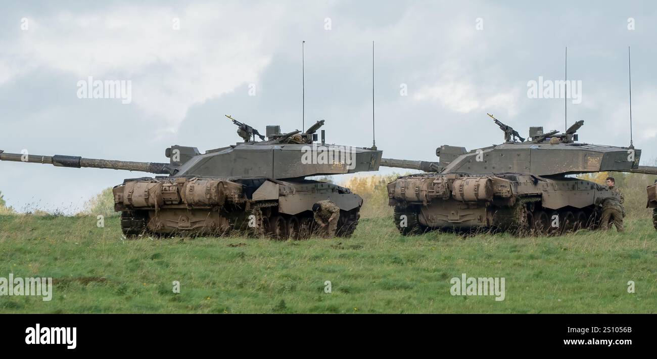 British army FV4034 Challenger 2 ii main battle tanks in action on a ...