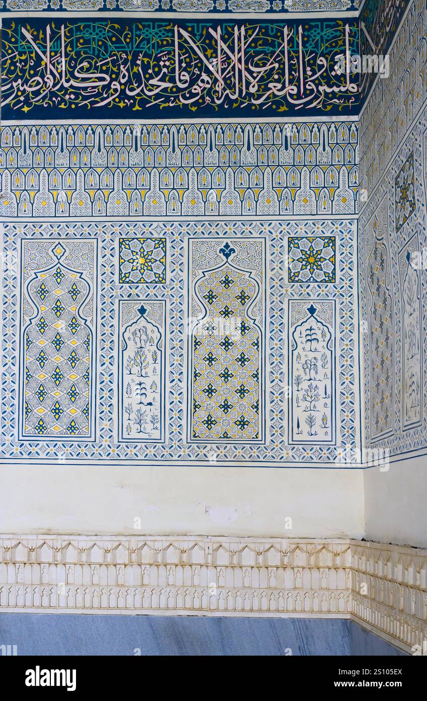 Interior wall painting in golden, blue, turquoise and white patterns at ...