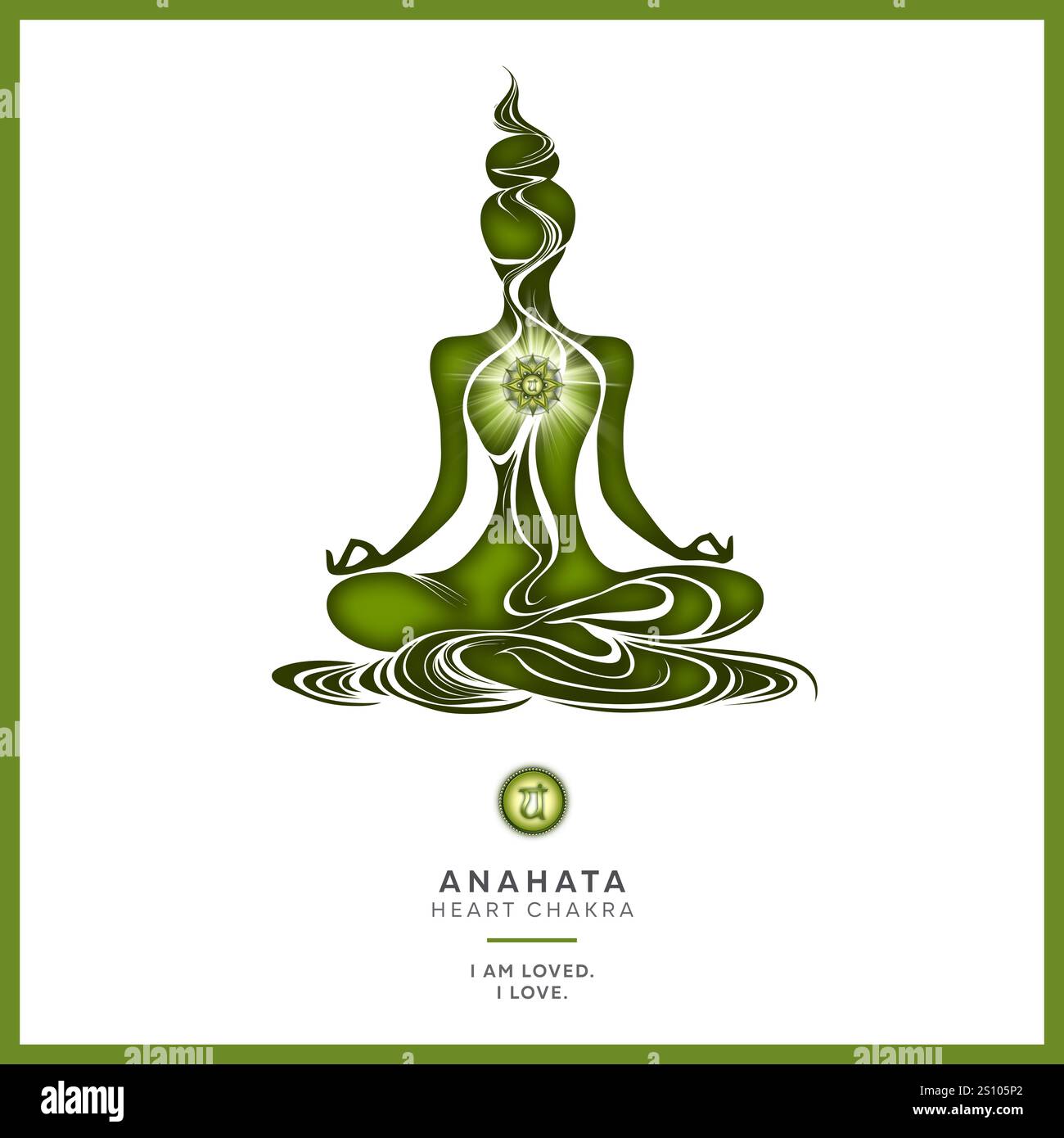 Heart Chakra (Anahata) Meditation with Affirmation. Female silhouette ...
