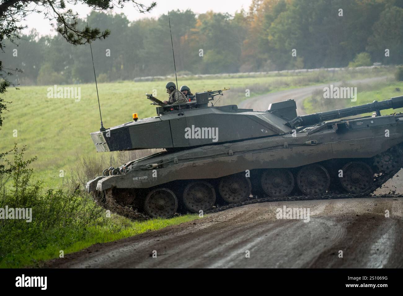 British army FV4034 Challenger 2 ii main battle tank crossing a raised ...