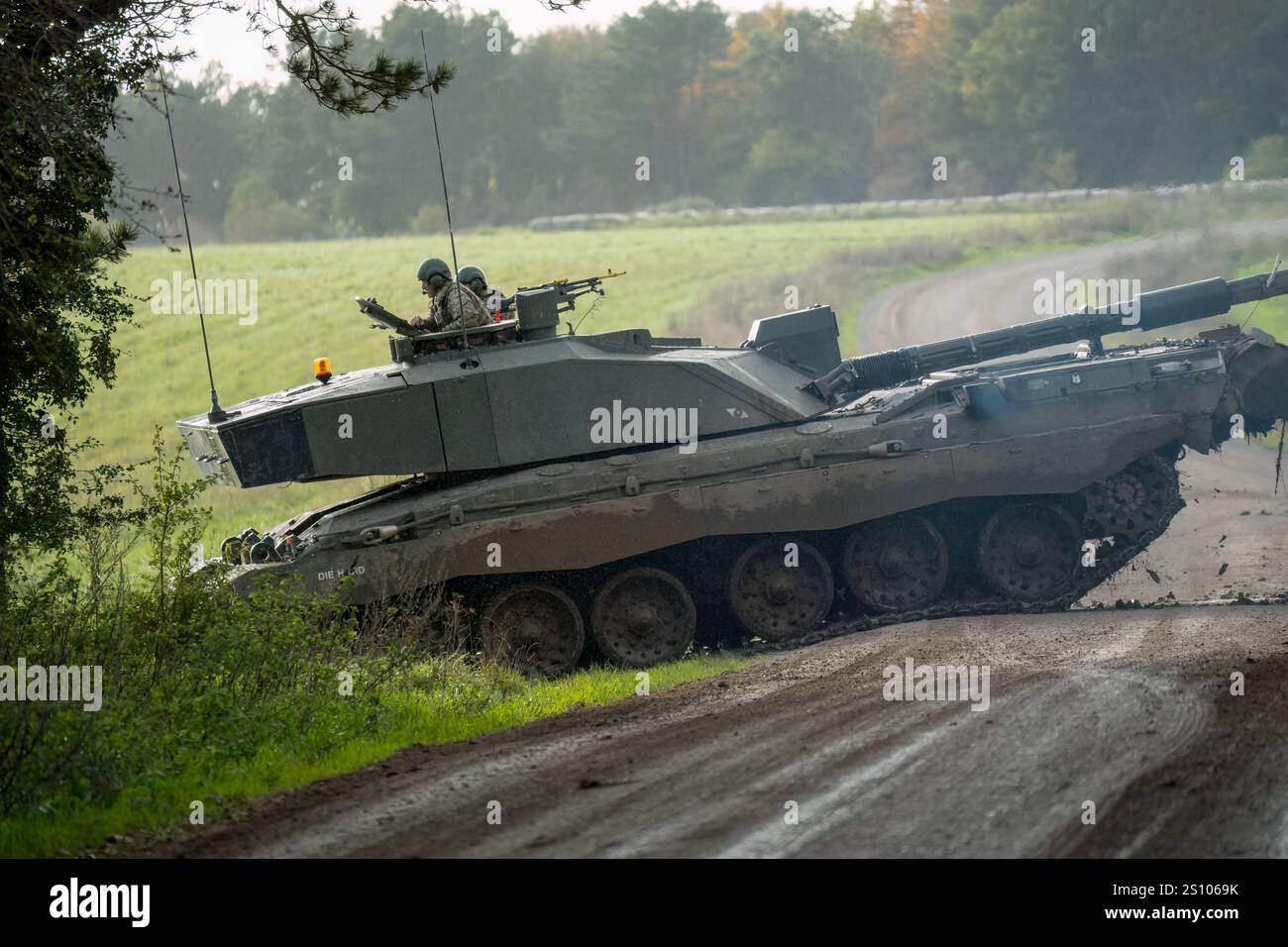 British army FV4034 Challenger 2 ii main battle tank crossing a raised ...