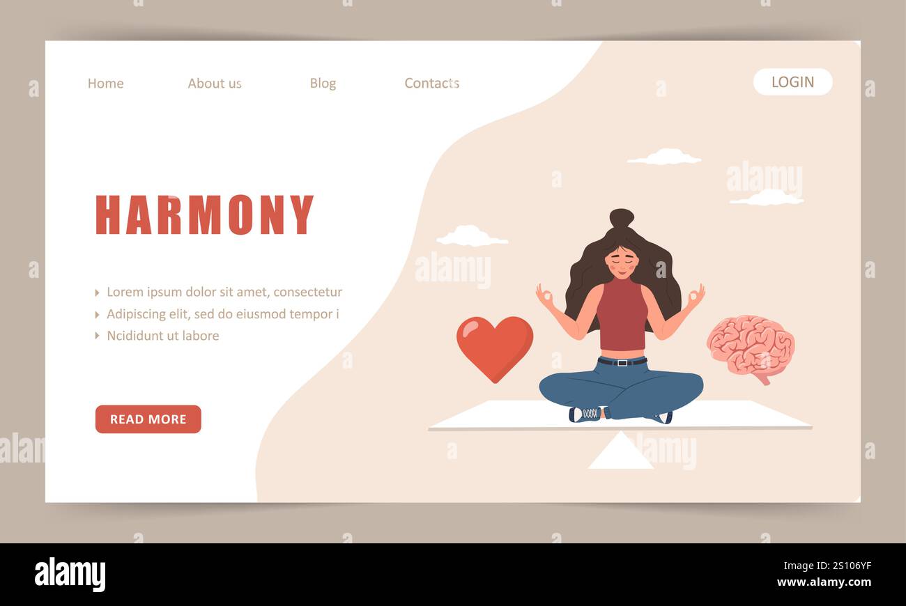 Harmony of Brain and Heart. Landing page template. Woman make decision ...
