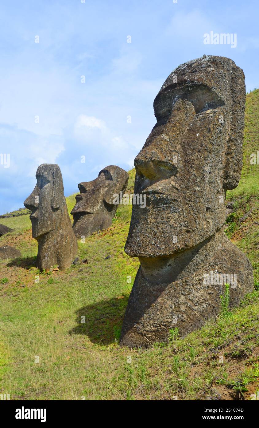 Moai statues abandoned on the slopes of the Rano Raraku volcano on Easter Island Stock Photo - Alamy
