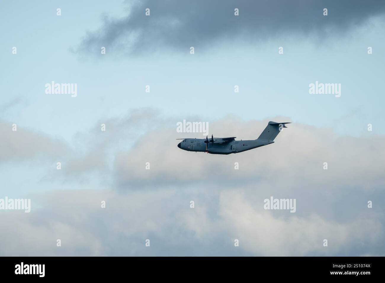 RAF Airbus C.1 A400M Atlas military transport aircraft in flight on a ...