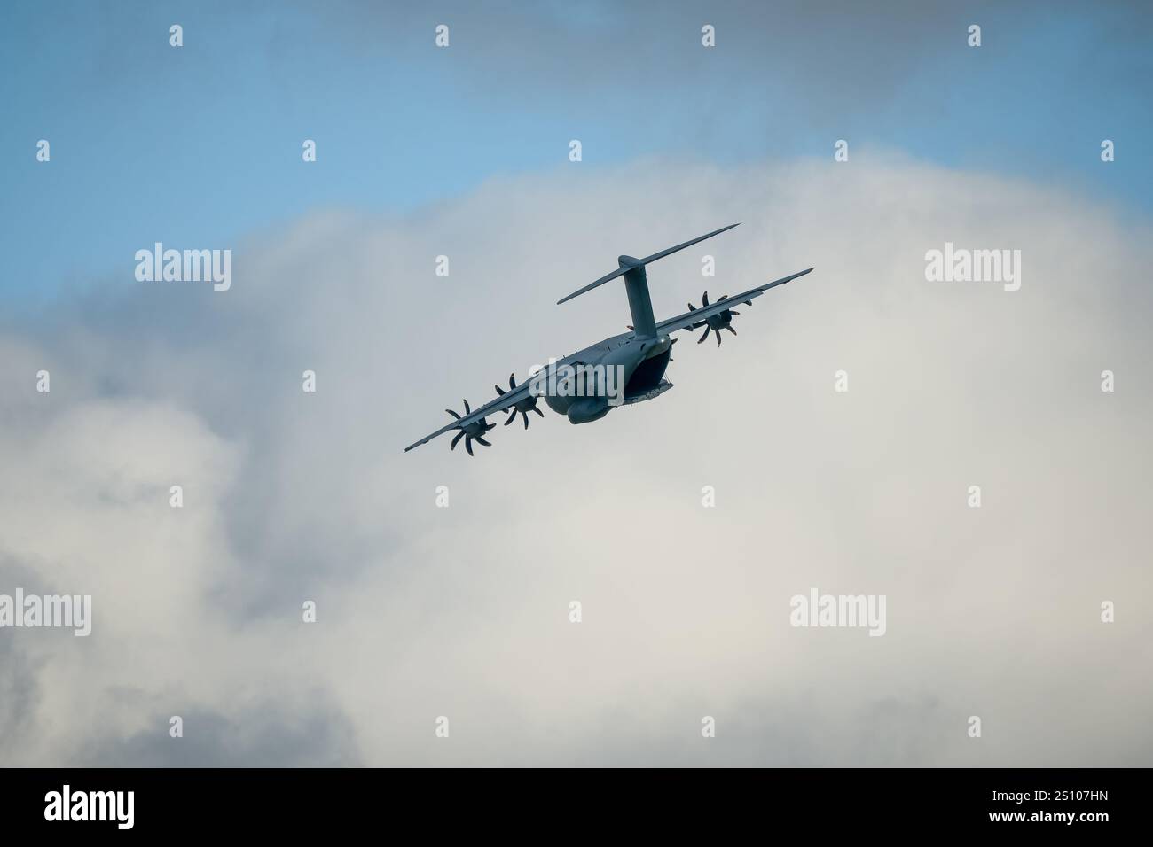 British RAF Airbus C.1 A400M Atlas in low level flight for a CDS ...