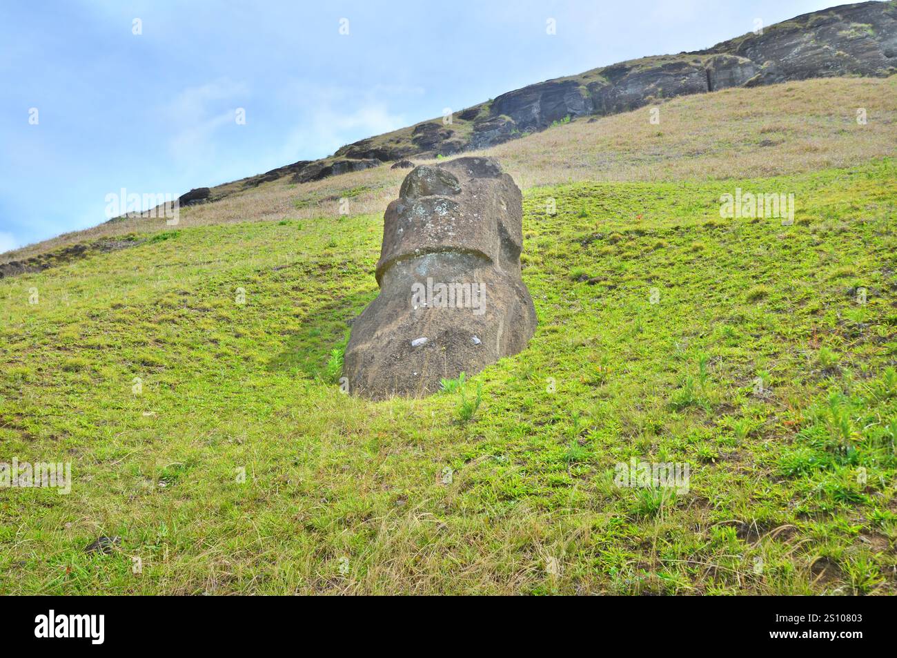 Moai statues abandoned on the slopes of the Rano Raraku volcano on ...