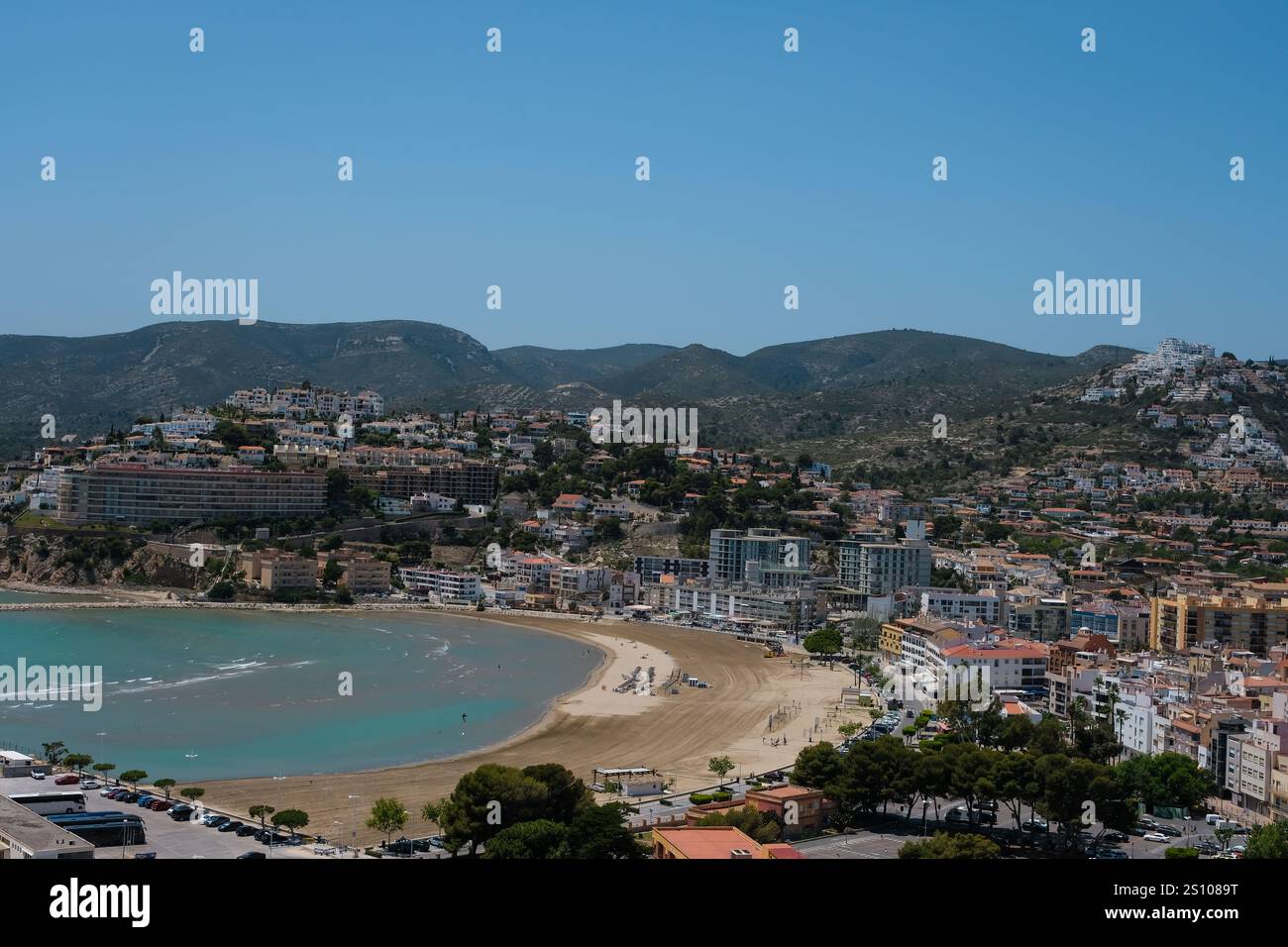 The view of the Peniscola resort town. Castellon, Spain. Beach season ...