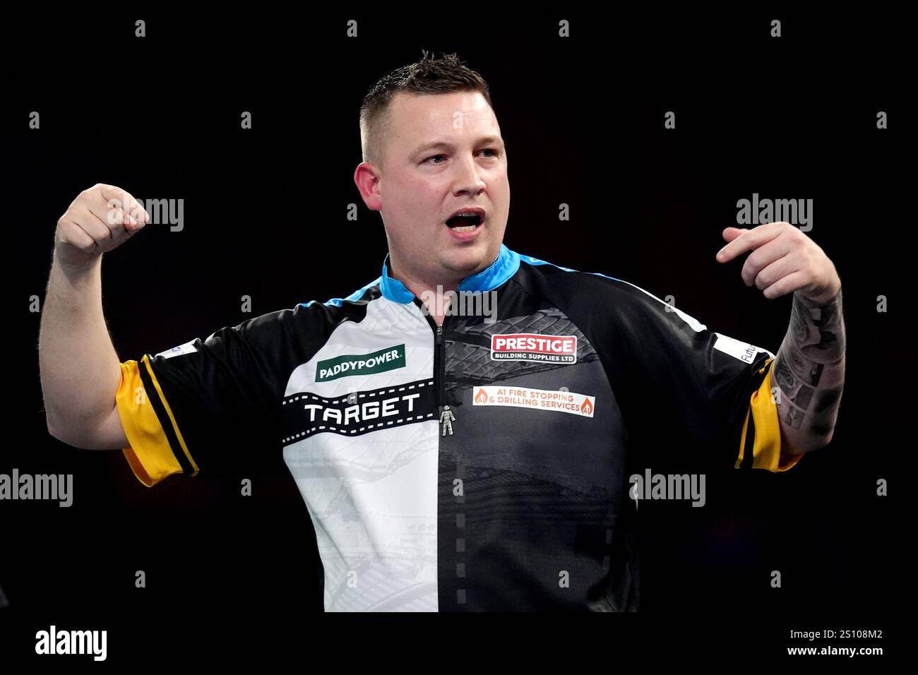 Chris Dobey reacts during his match against Kevin Doets during day ...