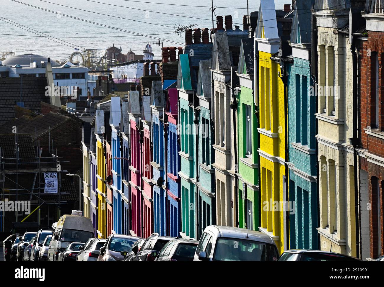 The colourfully painted terraced houses in Blaker Street Brighton ...
