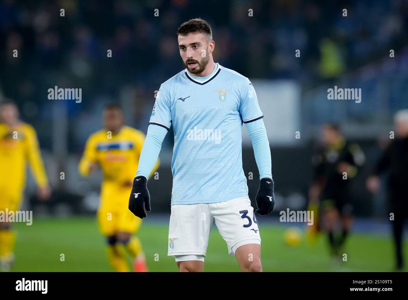 Mario Gila of SS Lazio looks on during the Serie A Enilive match ...