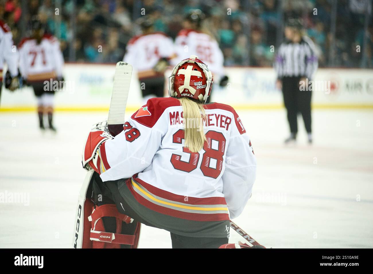 Ottawa goalie Emerance Maschmeyer (38) during Sunday's PWHL game. The ...