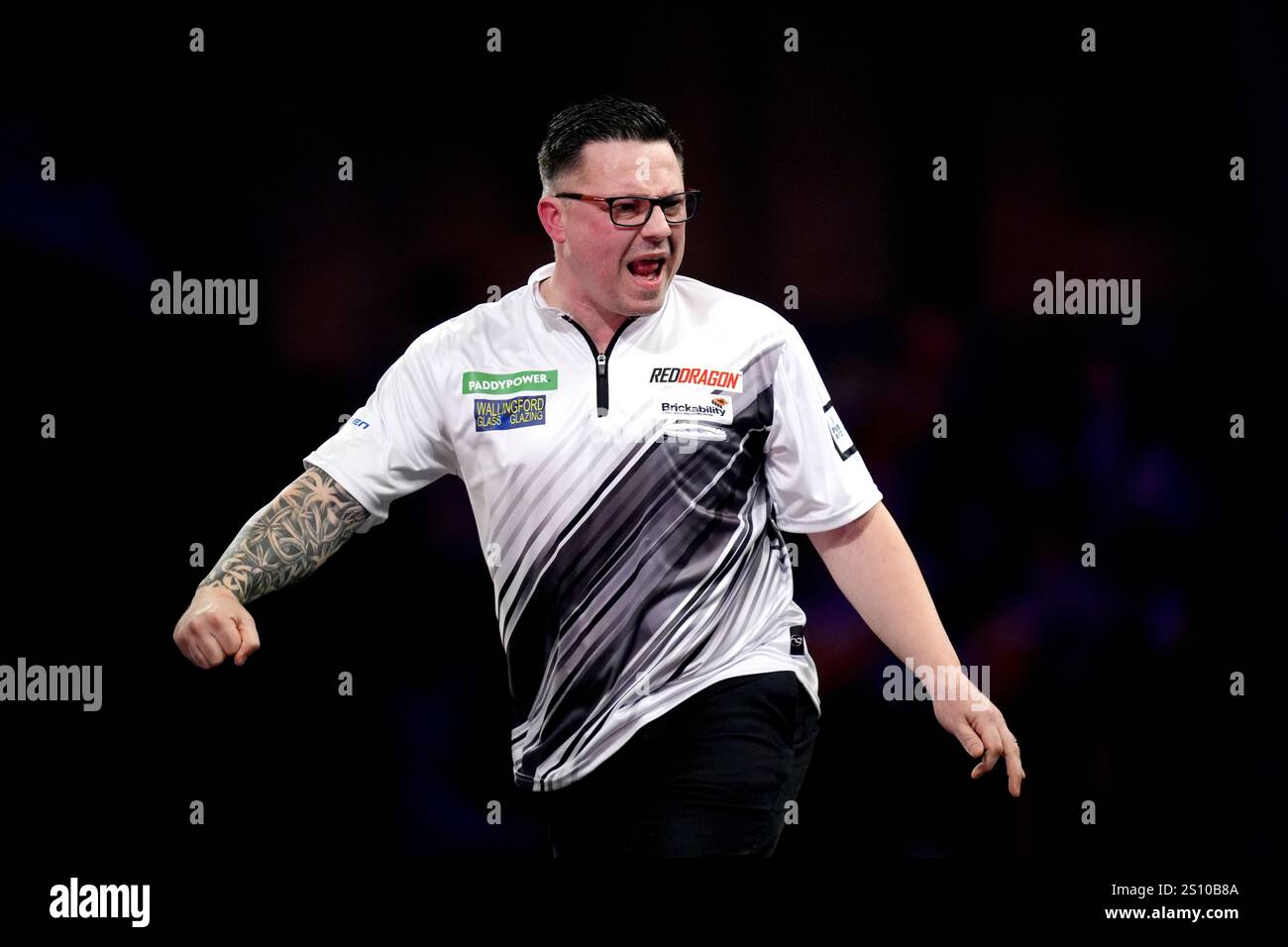 Robert Owen reacts during his match against Callan Rydz during day ...