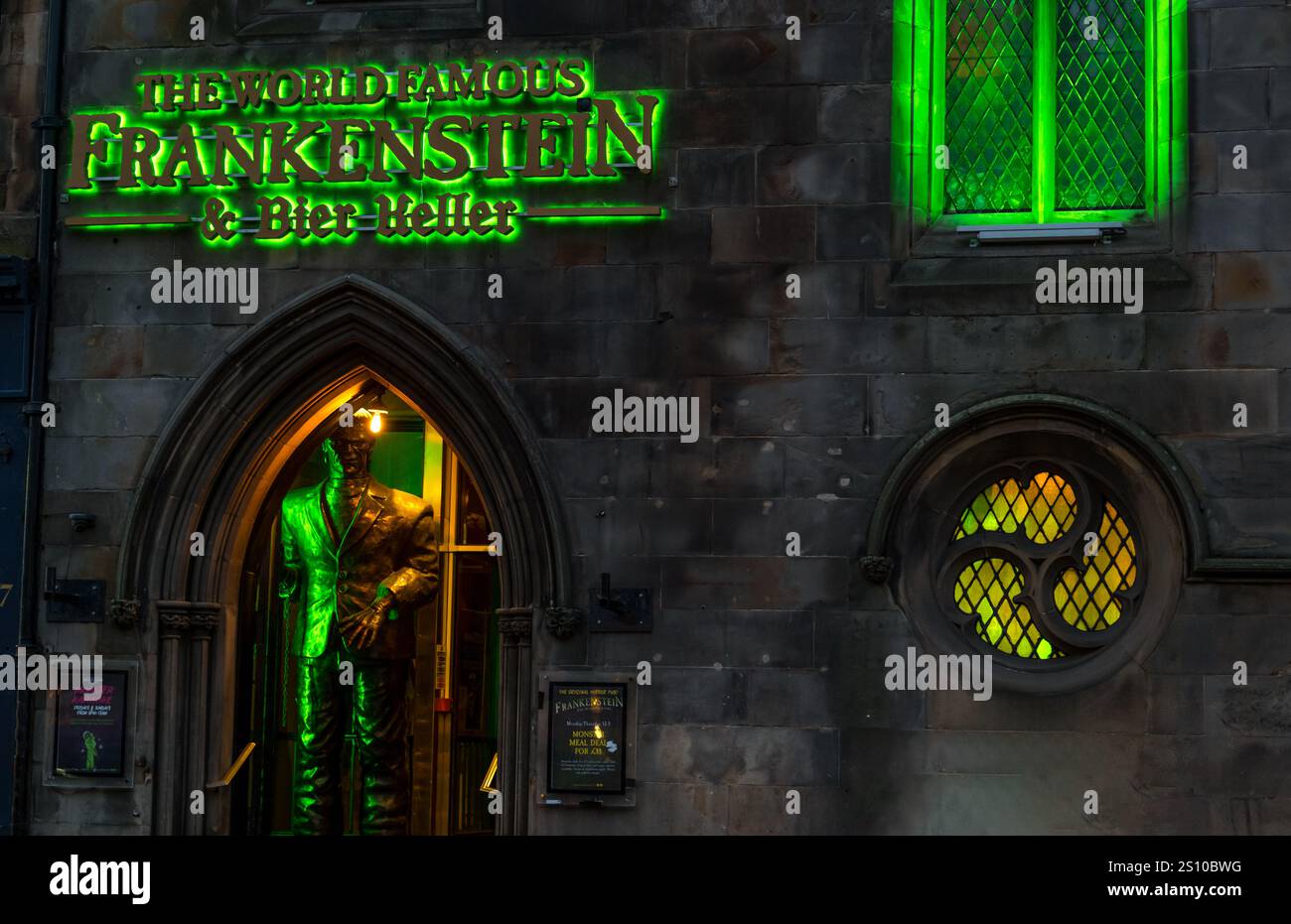 Frankenstein Bier Keller with monster lit up at night, George IV Bridge ...